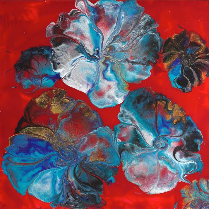 Red and Blue Floral Splash - Magical Art Objects - Paintings & Prints ...