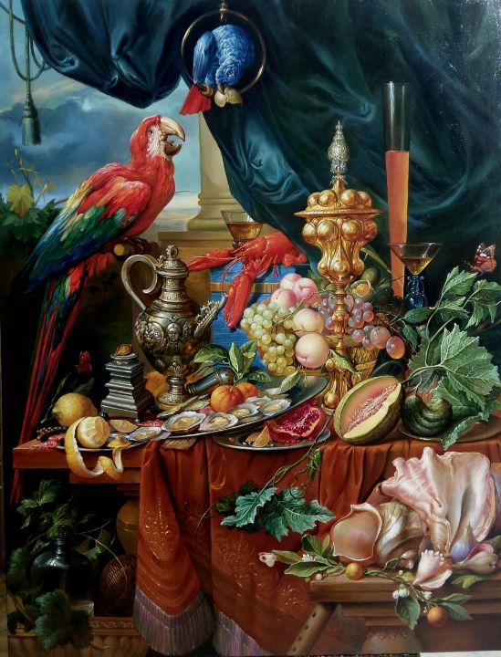 "Still life with a parrot" - Igor Onoprienko - Paintings & Prints ...