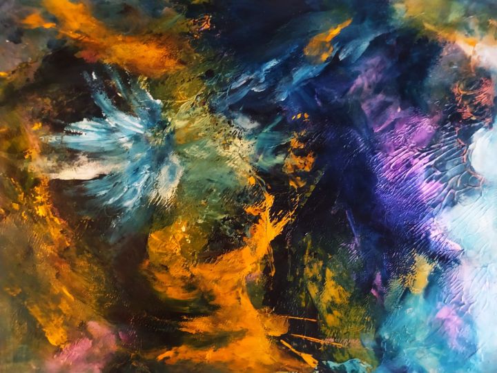 Gold and mauve cosmos - Leïla Issa Brahim art - Paintings & Prints ...