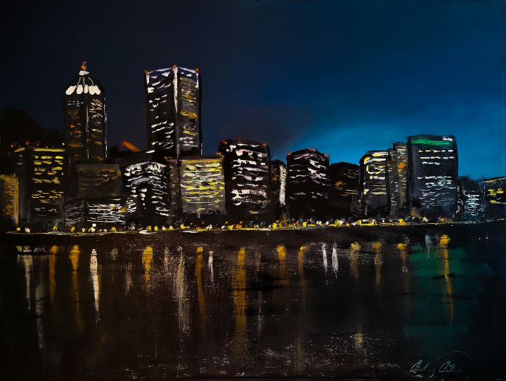 Portland Skyline at Night - Audrey Aiken Art - Paintings & Prints ...