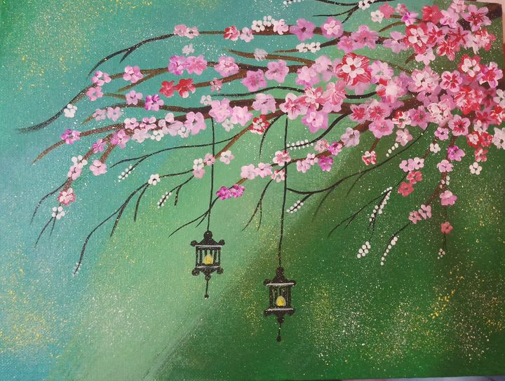 Cherry blossoms - Dr. Saroja - Paintings & Prints, Flowers, Plants ...
