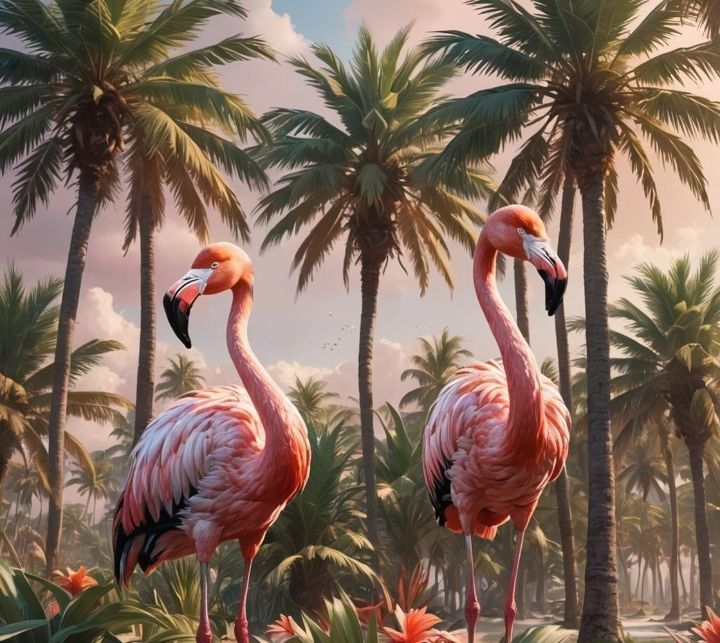 Two Flamingos Digital - Morgan - Digital Art & AI, Animals, Birds ...