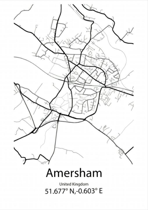 Amersham,United Kingdom Line Map Art - Kaigozen - Drawings ...