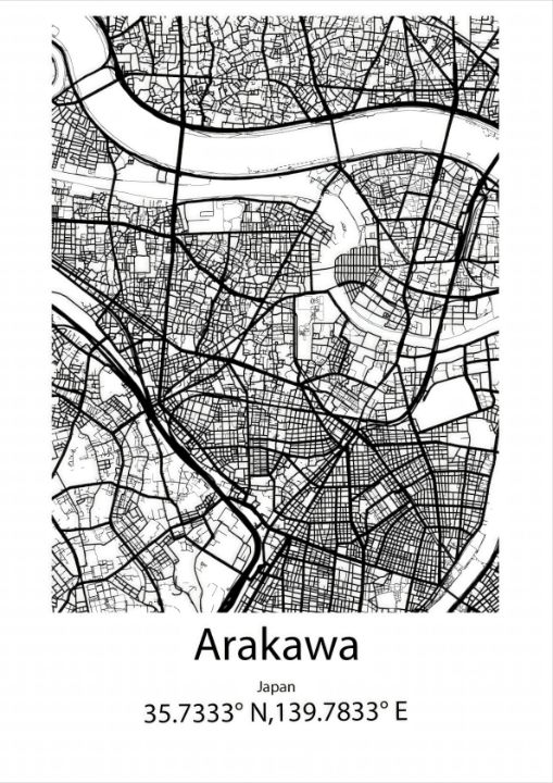 Arakawa,Japan Line Map Art - Kaigozen - Drawings & Illustration, Places ...