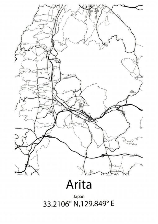 Arita,Japan Line Map Art - Kaigozen - Drawings & Illustration, Places ...