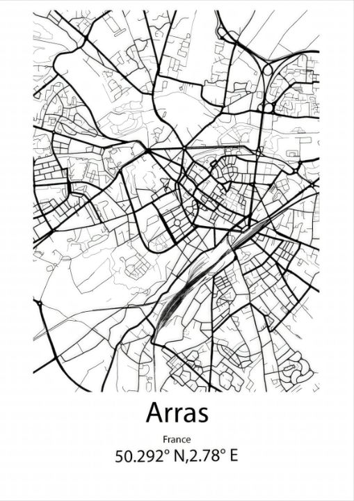Arras,France Line Map Art - Kaigozen - Drawings & Illustration, Places ...