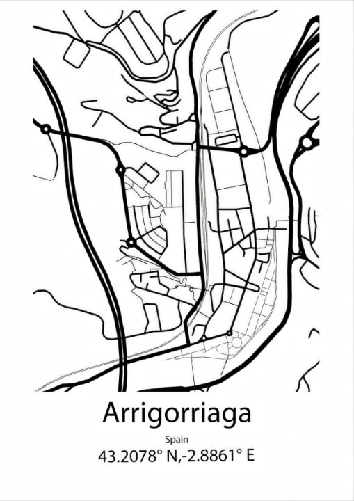 Arrigorriaga,Spain Line Map Art - Kaigozen - Drawings & Illustration ...