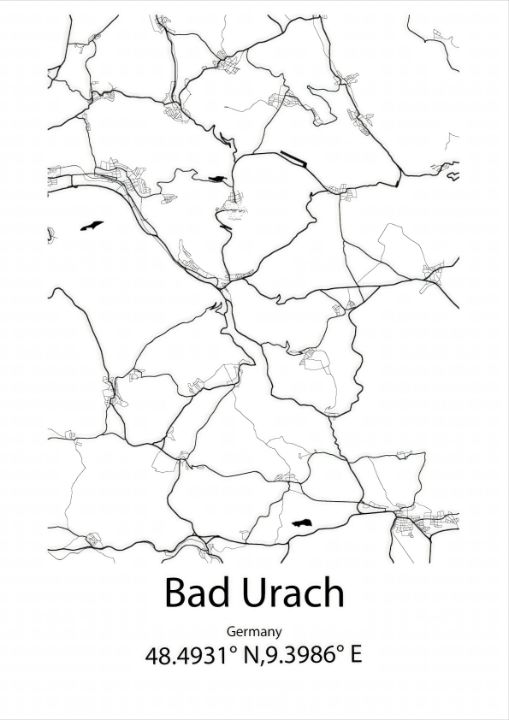 Bad Urach,Germany Line Map Art - Kaigozen - Drawings & Illustration ...