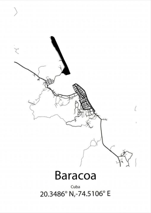 Baracoa,Cuba Line Map Art - Kaigozen - Drawings & Illustration, Places ...
