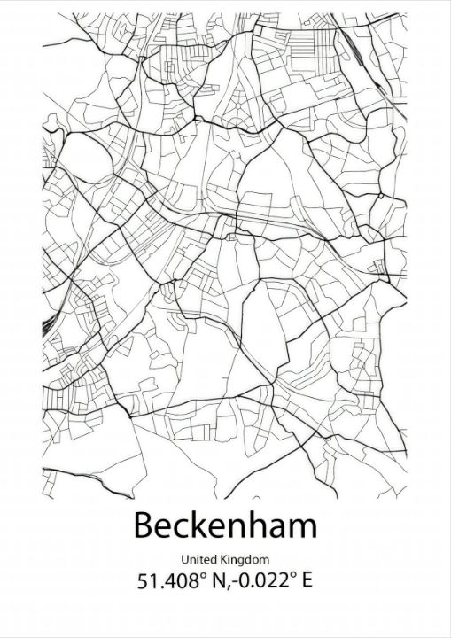 Beckenham,United Kingdom Line Map Ar - Kaigozen - Drawings ...