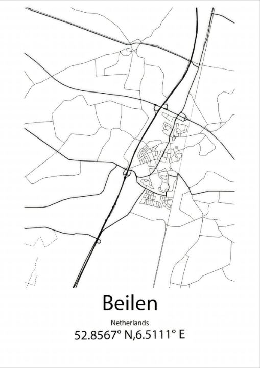 Beilen,Netherlands Line Map Art - Kaigozen - Drawings & Illustration ...