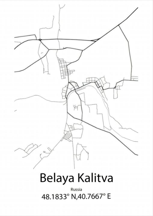 Belaya Kalitva,Russia Line Map Art - Kaigozen - Drawings & Illustration ...