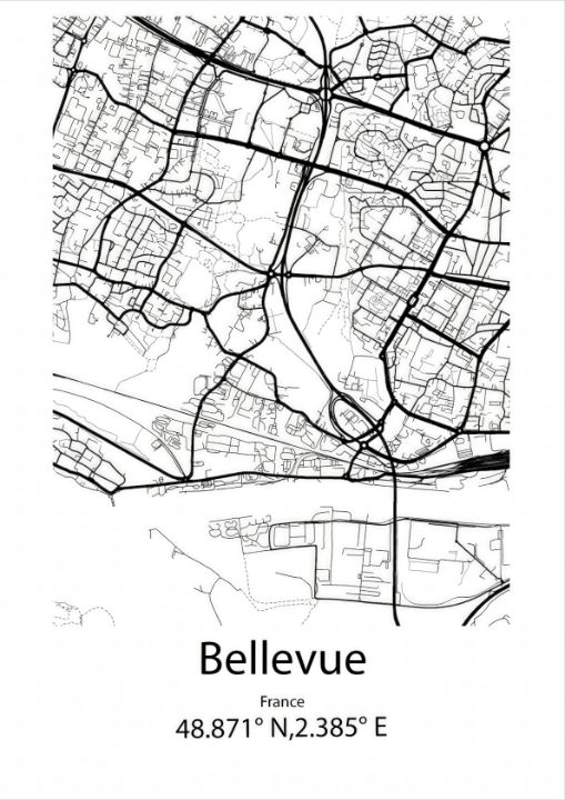 Bellevue,France Line Map Art - Kaigozen - Drawings & Illustration ...