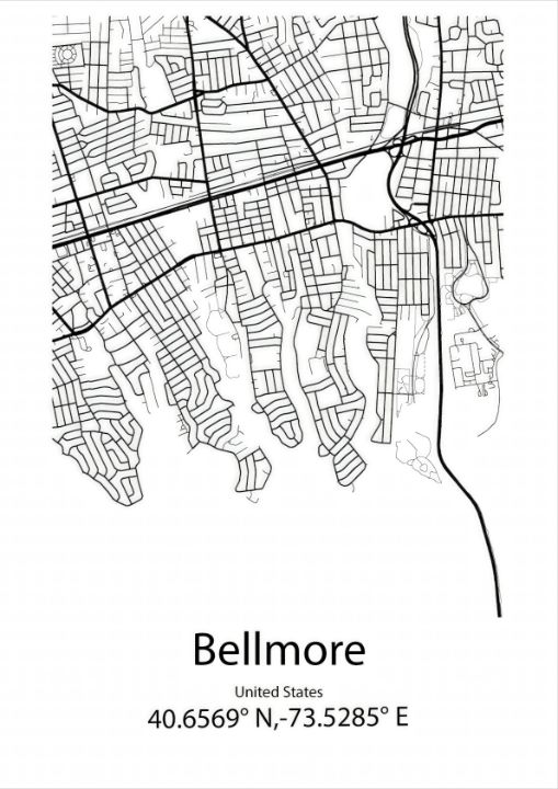 Bellmore,United States Line Map Art - Kaigozen - Drawings ...