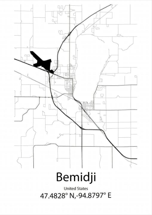Bemidji,United States Line Map Art - Kaigozen - Drawings & Illustration ...