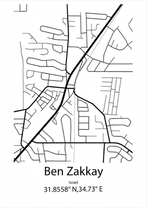 Ben Zakkay,Israel Line Map Art - Kaigozen - Drawings & Illustration ...
