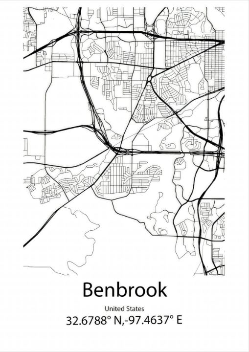 Benbrook,United States Line Map Art - Kaigozen - Drawings ...