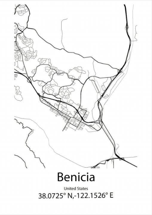 Benicia,United States Line Map Art - Kaigozen - Drawings & Illustration ...