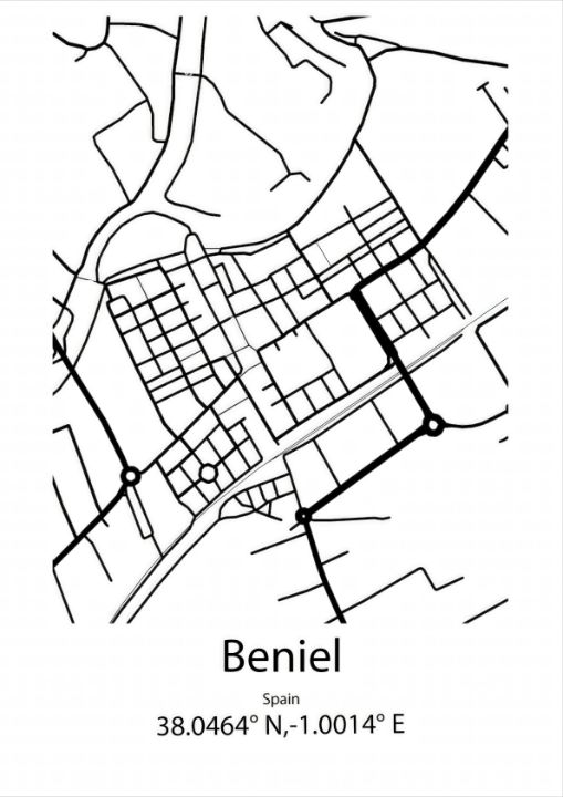 Beniel,Spain Line Map Art - Kaigozen - Drawings & Illustration, Places ...