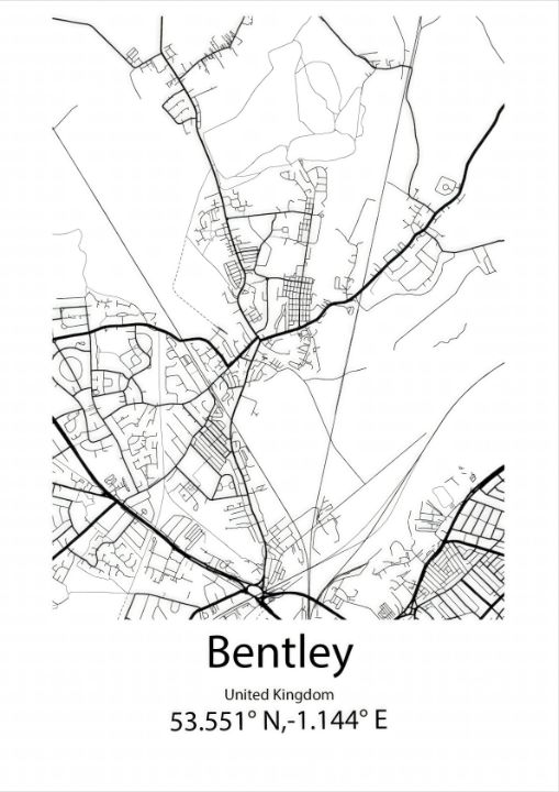 Bentley,United Kingdom Line Map Art - Kaigozen - Drawings ...