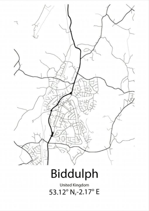 Biddulph,United Kingdom Line Map Art - Kaigozen - Drawings ...