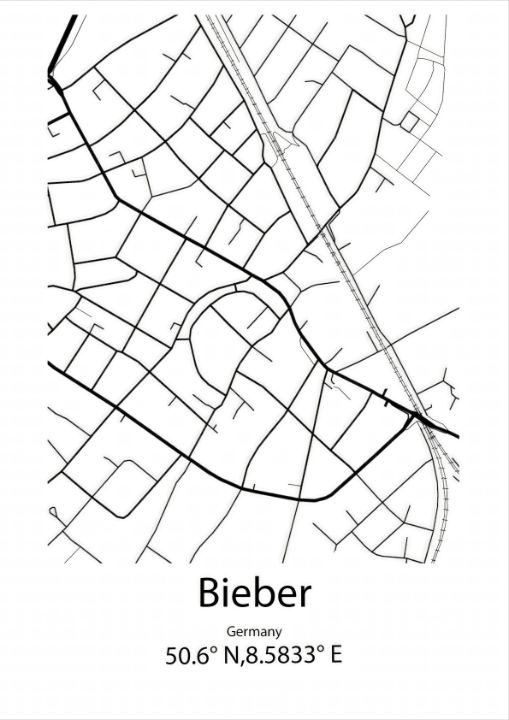 Bieber,Germany Line Map Art - Kaigozen - Drawings & Illustration ...