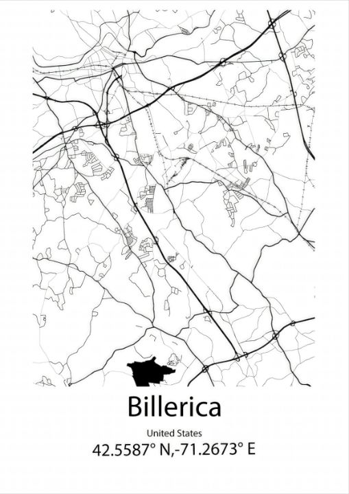 Billerica,United States Line Map Art - Kaigozen - Drawings ...