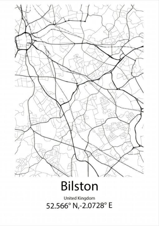 Bilston,United Kingdom Line Map Art - Kaigozen - Drawings ...