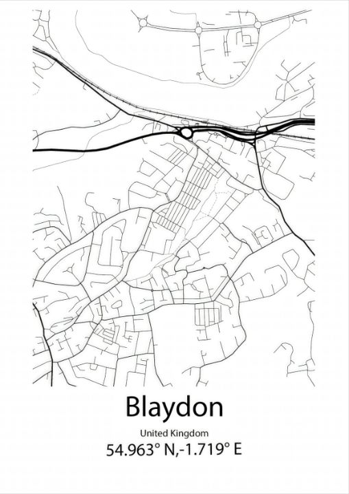 Blaydon,United Kingdom Line Map Art - Kaigozen - Drawings ...