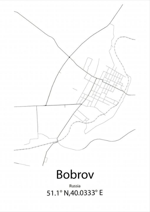 Bobrov,Russia Line Map Art - Kaigozen - Drawings & Illustration, Places ...
