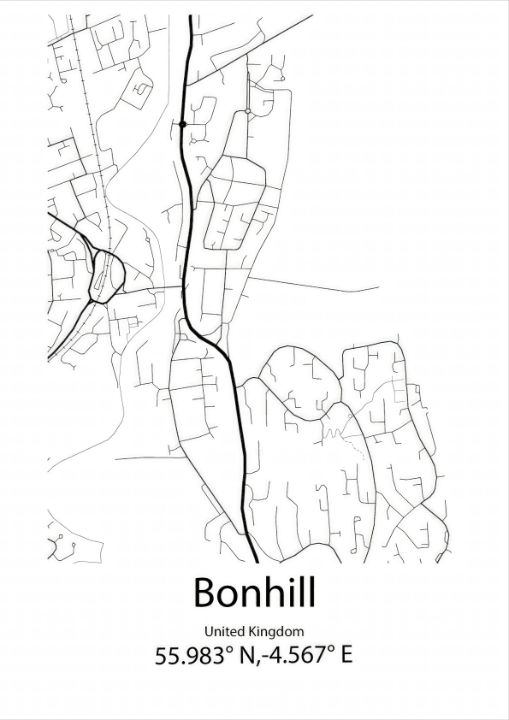 Bonhill,United Kingdom Line Map Art - Kaigozen - Drawings ...