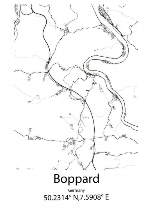 Boppard,Germany Line Map Art - Kaigozen - Drawings & Illustration ...