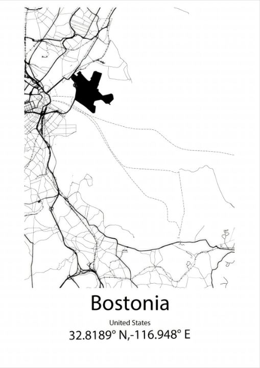 Bostonia,United States Line Map Art - Kaigozen - Drawings ...