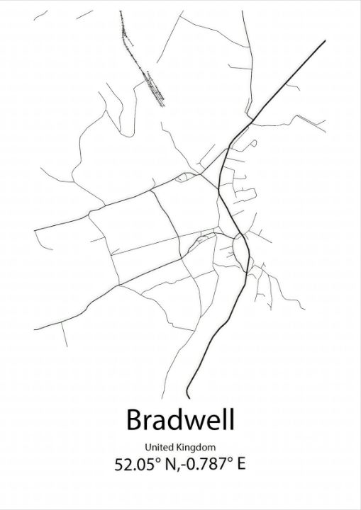 Bradwell,United Kingdom Line Map Art - Kaigozen - Drawings ...