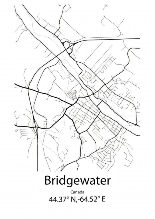 Bridgewater,Canada Line Map Art - Kaigozen - Drawings & Illustration ...