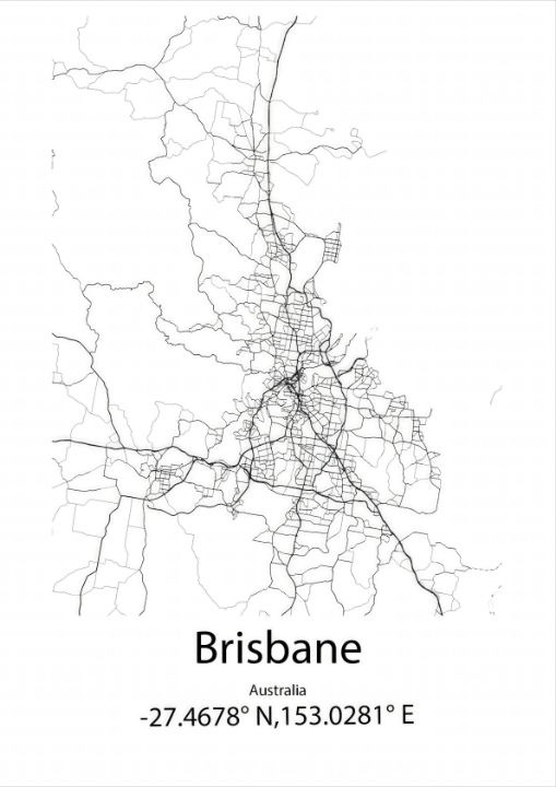 Brisbane,Australia Line Map Art - Kaigozen - Drawings & Illustration ...
