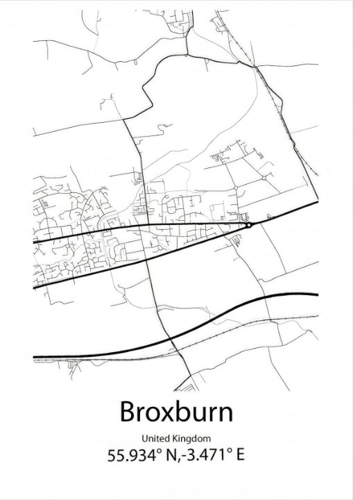Broxburn,United Kingdom Line Map Art - Kaigozen - Drawings ...