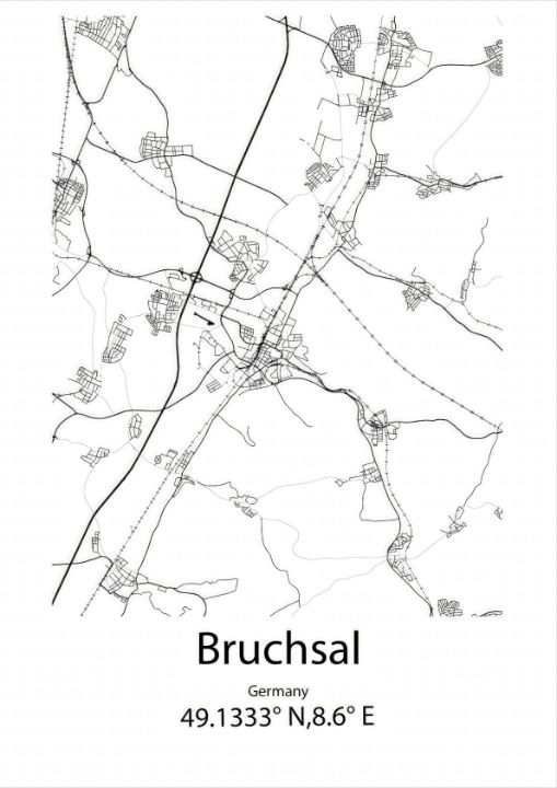 Bruchsal,Germany Line Map Art - Kaigozen - Drawings & Illustration ...