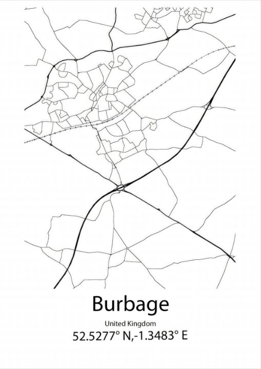 Burbage,United Kingdom Line Map Art - Kaigozen - Drawings ...