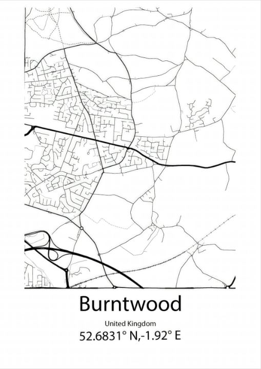 Burntwood,United Kingdom Map Art - Kaigozen - Drawings & Illustration ...
