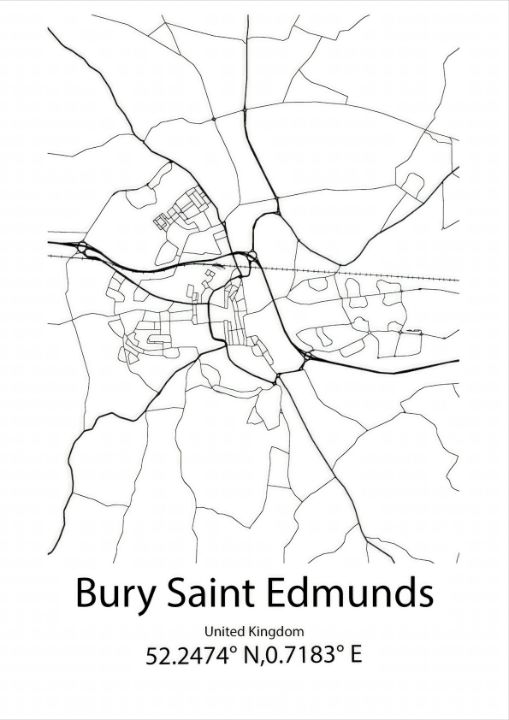 Bury,United Kingdom Line Map Art - Kaigozen - Drawings & Illustration ...