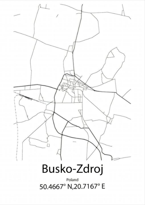 Busko-Zdroj,Poland Line Map Art - Kaigozen - Drawings & Illustration ...