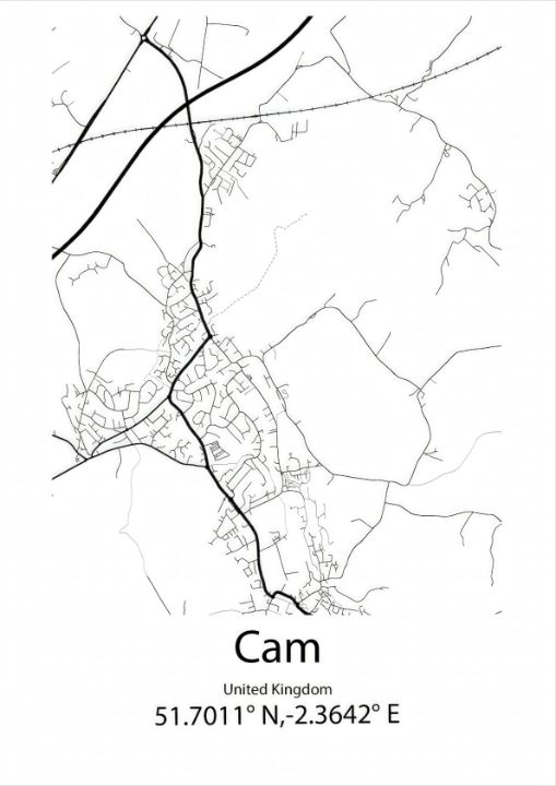 Cam,United Kingdom Line Map Art - Kaigozen - Drawings & Illustration ...