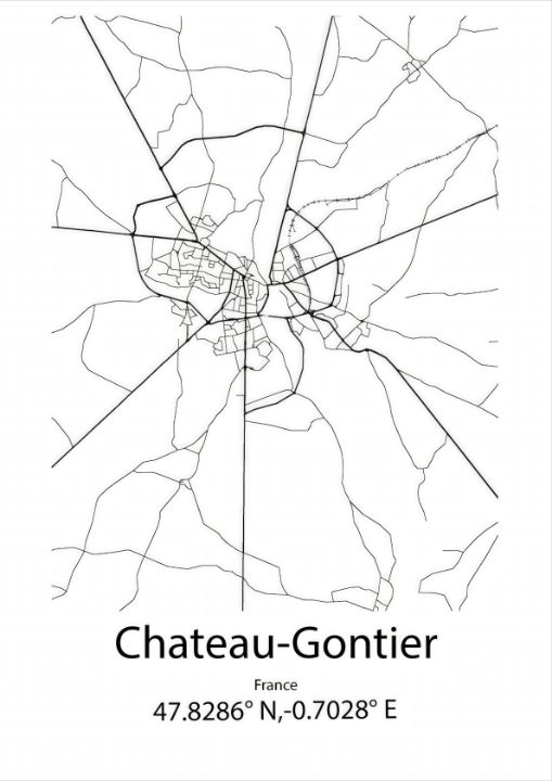 Chateau-Gontier, France Map - Kaigozen - Drawings & Illustration ...
