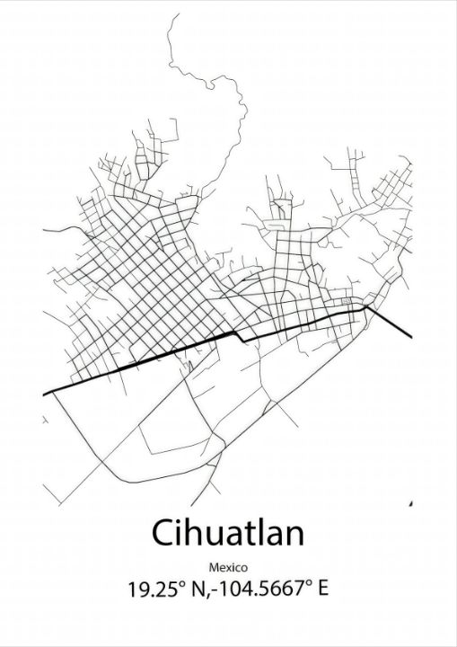 Cihuatlan, Mexico Map - Kaigozen - Drawings & Illustration, Places ...