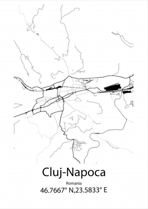 Cluj-Napoca, Romania Map - Kaigozen - Drawings & Illustration, Places ...