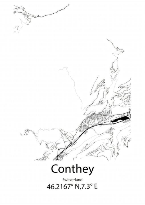 Conthey, Switzerland Map - Kaigozen - Drawings & Illustration, Places ...