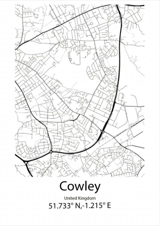 Cowley, United Kingdom Map - Kaigozen - Drawings & Illustration, Places ...