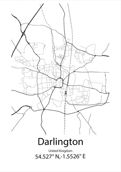 Darlington, United Kingdom Map - Kaigozen - Drawings & Illustration ...