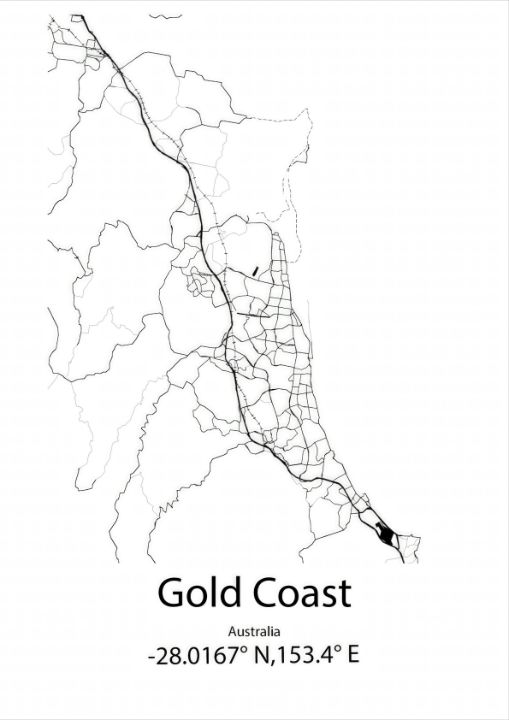 Gold Coast, Australia Map - Kaigozen - Drawings & Illustration, Places ...